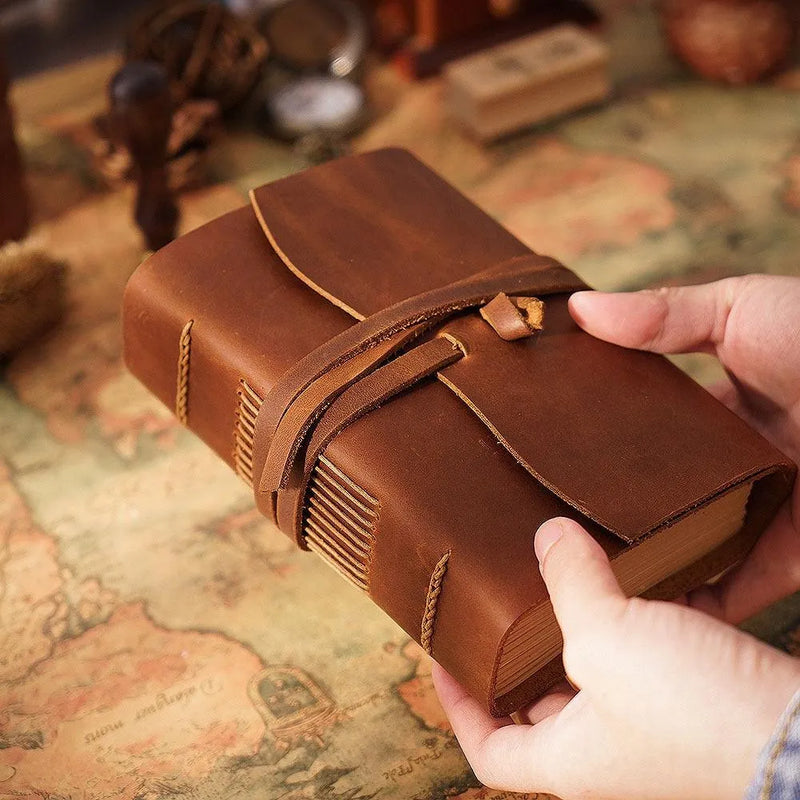 PAPERWRLD - A6 Handcrafted Leather and Kraft Paper Journals