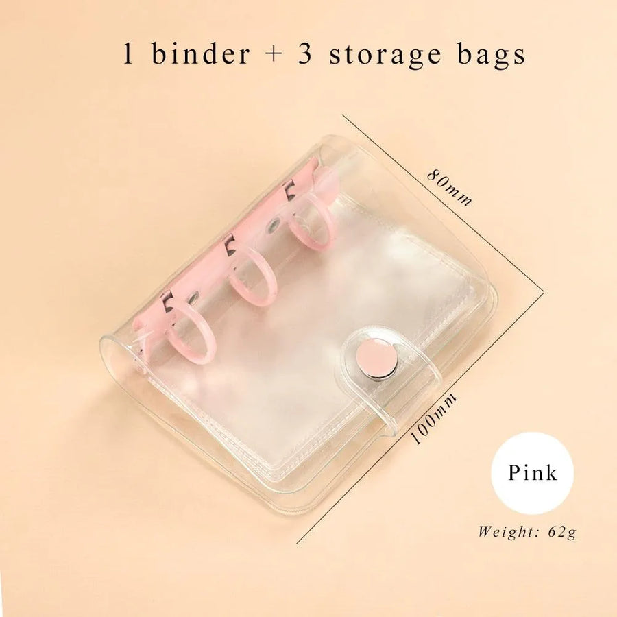 PAPERWRLD - Mini Transparent Ring Binders with Storage Bag and Inserts